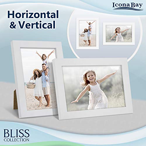 Icona Bay 4x6 Picture Frames (White, 5 Pack), Modern Style Wood Composite Frames Table Top or Wall Mount, Bliss Collection