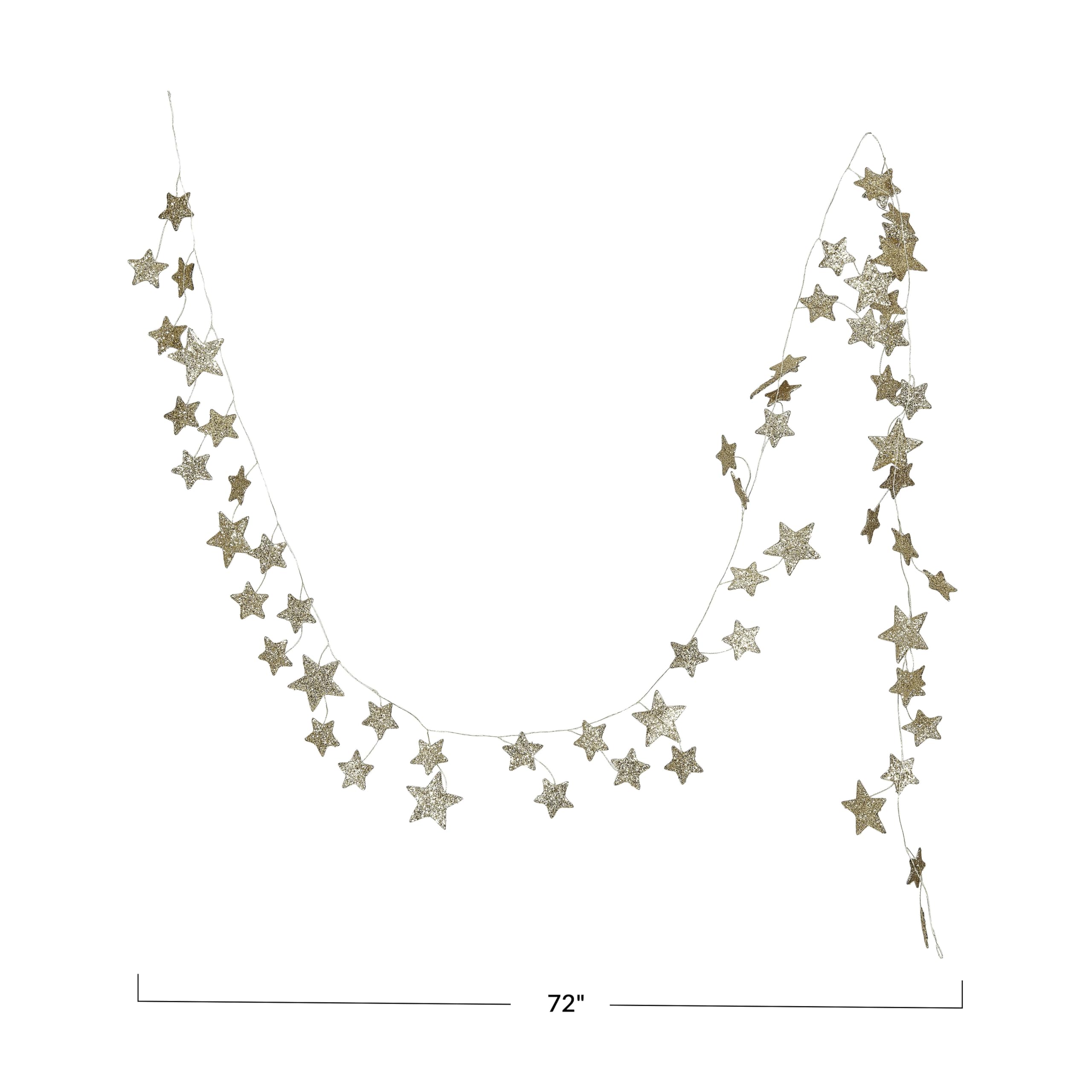 Creative Co-Op Decorative Glitter Paper Star Garland, Gold Color