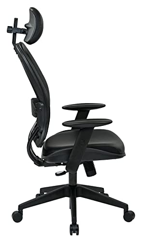 SPACE Seating Professional AirGrid Dark Back and Padded Black Eco Leather Seat, 2-to-1 Synchro Tilt Control, Adjustable Arms and Tilt Tension with Nylon Base Executives Chair with Adjustable Headrest