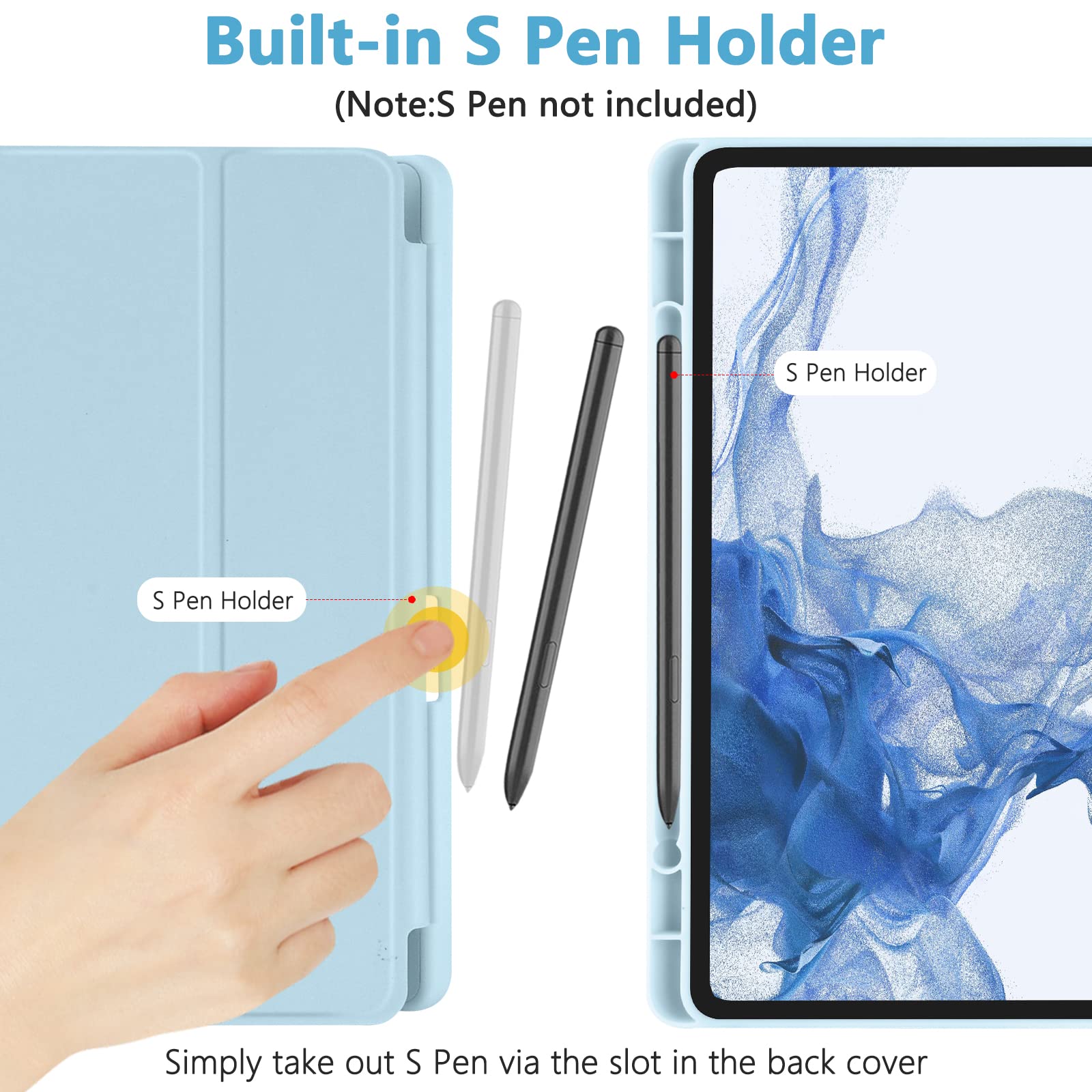 CC Store Case for Samsung Galaxy Tab S8 2022/Tab S7 2020 11 Inch (SM-X700/X706/T870/T875/T878), Slim Protective Case, Multi-Angle Adjustable, with S Pen Holder and Auto Wake/Sleep Feature (Blue)