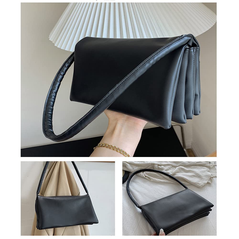 Buwico shoulder bag for Women，Cute Hobo Mini Clutch Purse, Classic Shoulder Purse with Vegan Leather (Black)