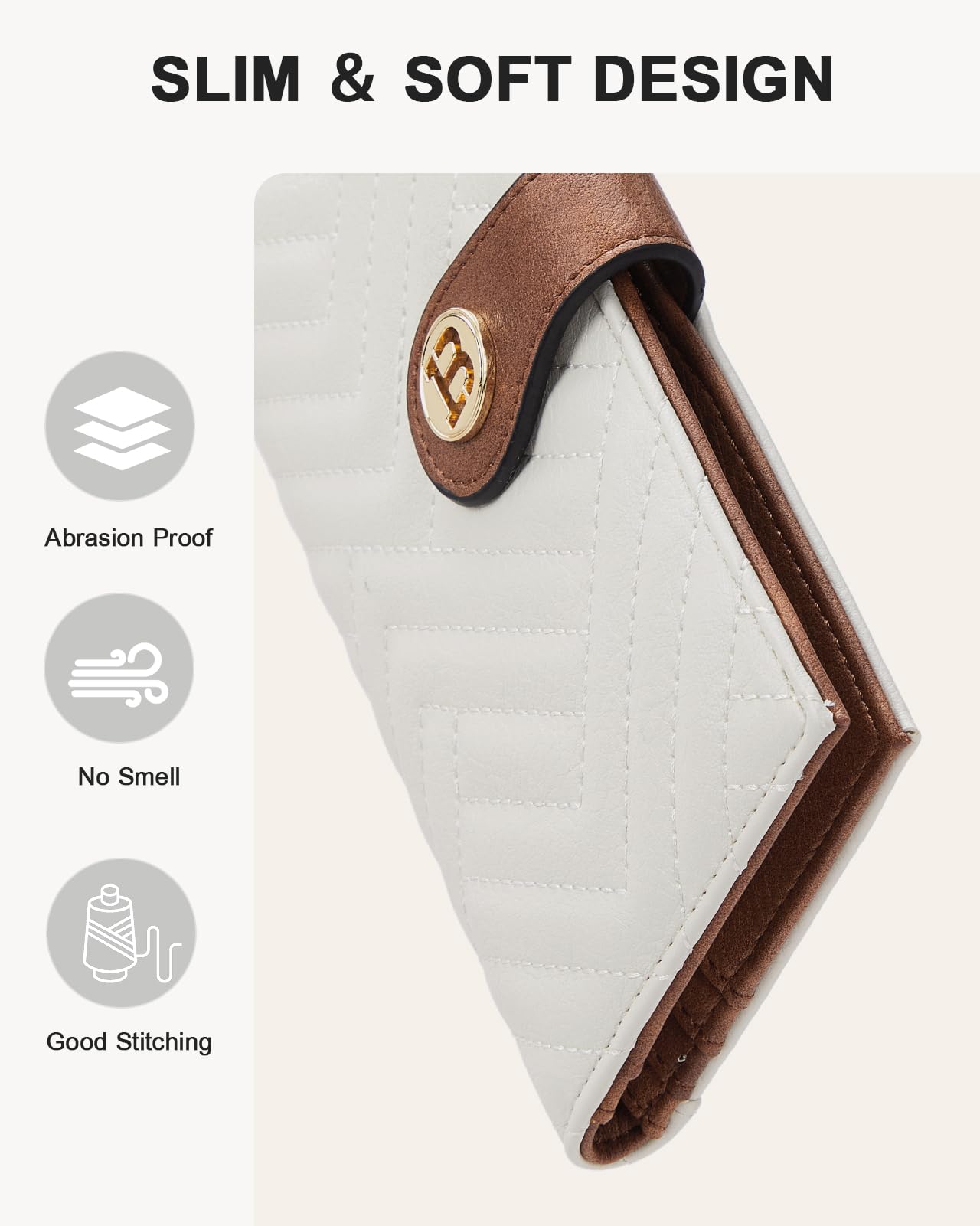 BOSTANTEN Slim Wallet Women Leather RFID Blocking Credit Card Holder Bifold Thin Wallet with Zipper Pocket Beige&Brown