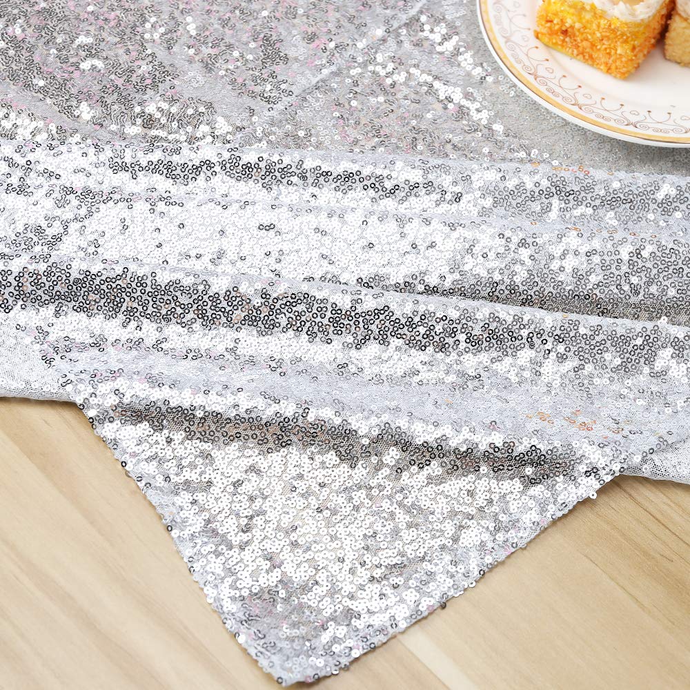 Blxsif Glitter Silver Sequin Tablecloth - Rectangle 55x80in Shimmer Silver Table Cover for Party Wedding Birthday Christmas Sparkly Table Cloth Linen