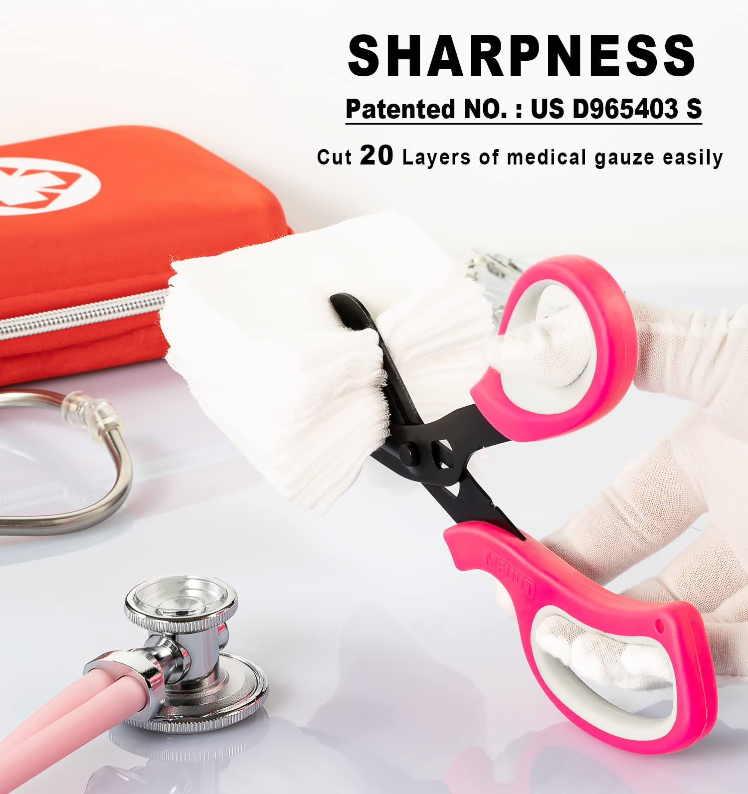 MEUUT 3 Pack Penlight & Medical Scissors- One 8 Inches Patented Trauma Shears Two LED Pen light with Four Batteries - Bandage Scissor for- Nurse, First Aid, EMT, Doctor