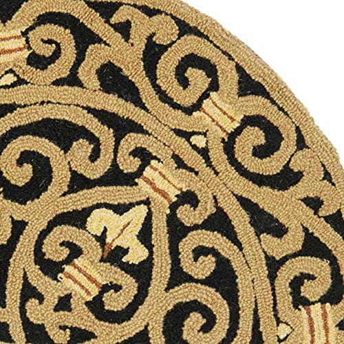 SAFAVIEH Chelsea Collection 3' Round Black HK11A Hand-Hooked French Country Wool Area Rug