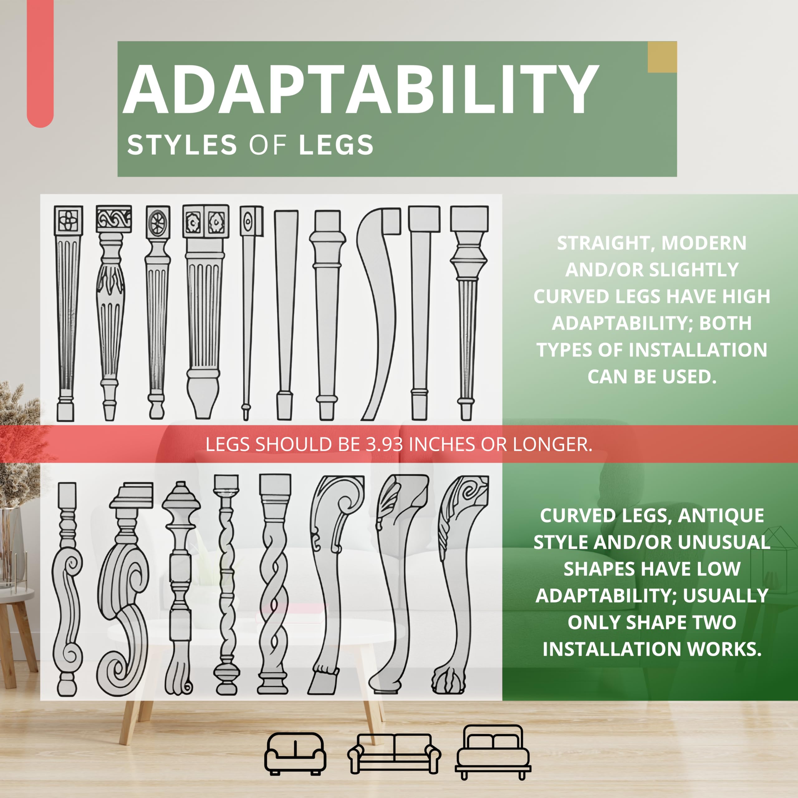 THE NYCCO Under Couch Toy Blocker - Under Bed Blocker for Pets - Couch Blockers for Toys - Sofa Guards for Under The Couch - Under Furniture Blocker (157,5 x 3,93 in) - Includes 2 Hook and Loop Tapes