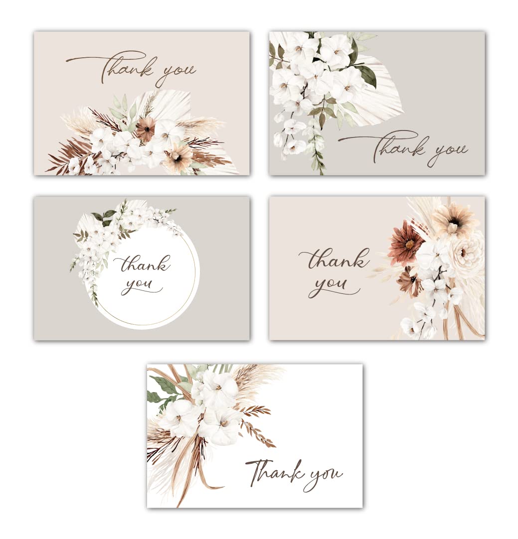 Gooji 4x6 Boho Floral Thank You Cards with Envelopes Bulk 20-Pack Matching Envelopes Assorted Watercolor Birthday Party, Baby Shower, Bridal, Weddings, Blank Notes Business Stationary
