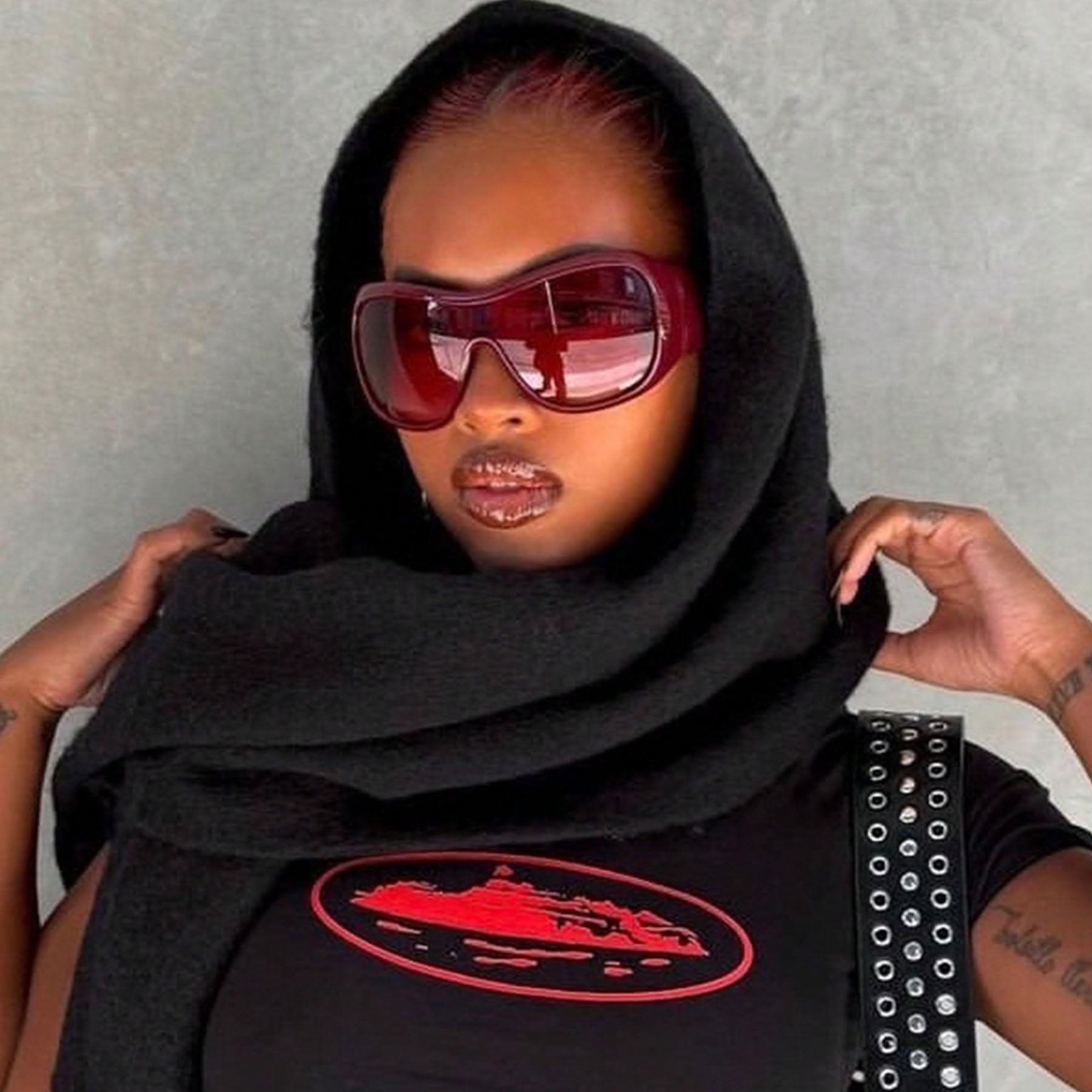 BOTEN Red Oversized Sunglasses For Women Men, Big Tinted Funky Wrap Around Sunglasses Rave Cool Shield Shades Glasses