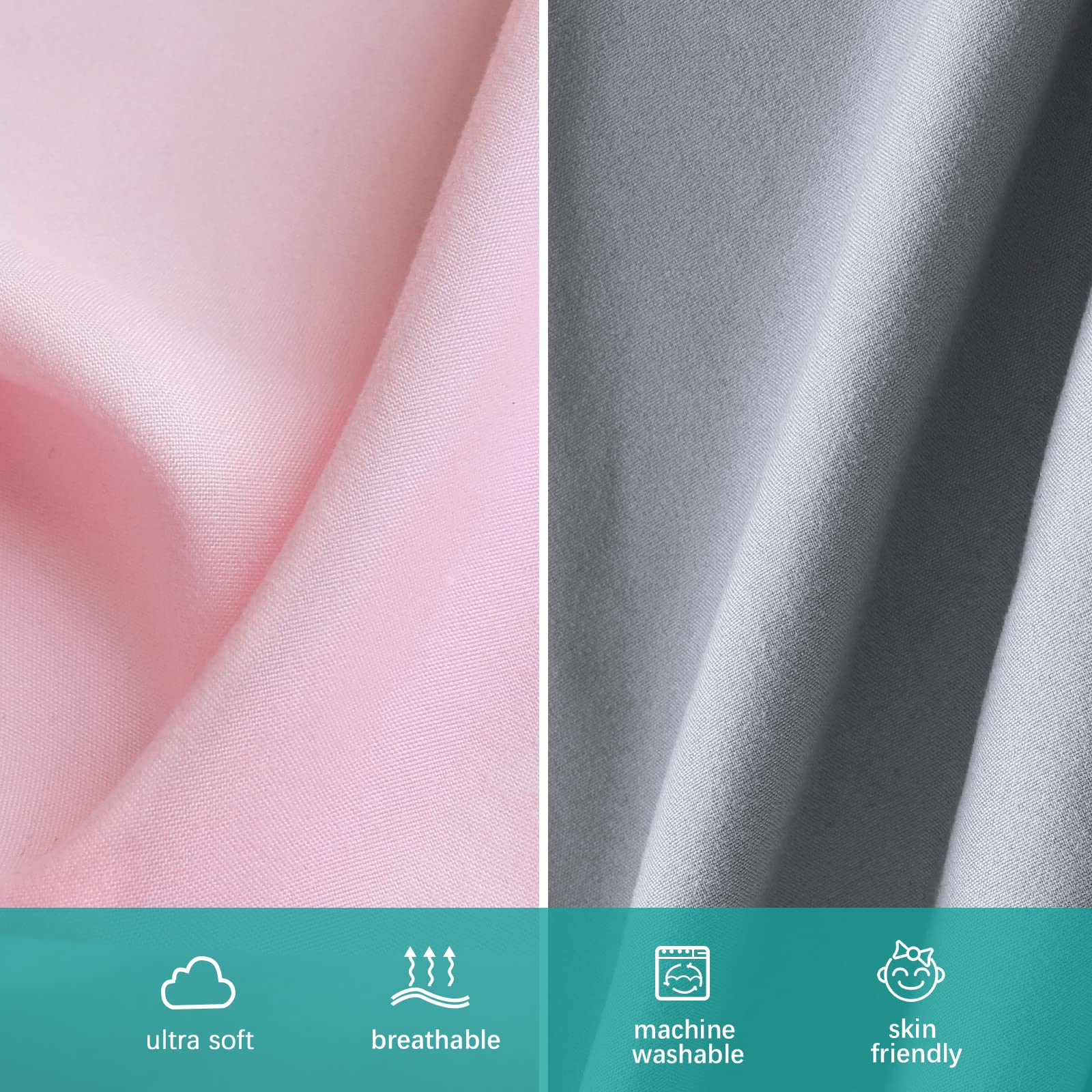 Biloban Crib Sheets Girl Fitted, 2 Pack Crib Sheet Fits for Standard Crib Mattress, Neutral Toddler Bed Sheets for Baby Boys, Grey & Pink, 52βX 28β
