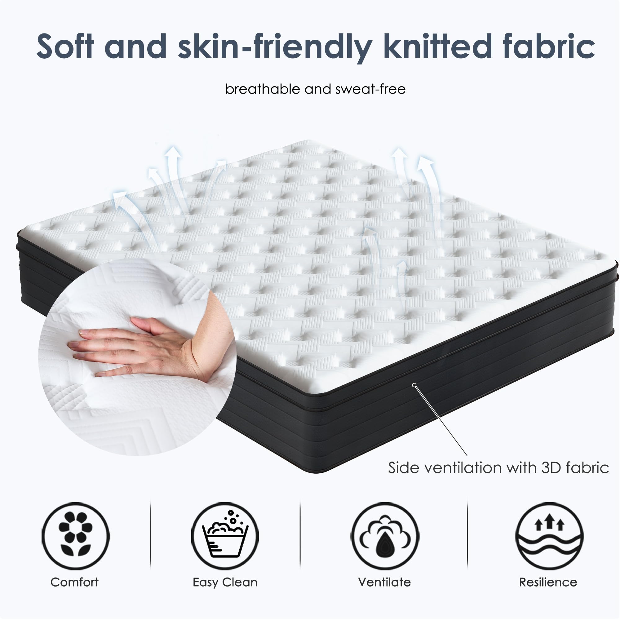 SogesSleep Queen Mattress 12 Inch Hybrid Mattress with Gel Memory Foam, Individual Pocket Spring Bed Mattress, Medium Firm Mattress Queen for Pressure Relief, CertiPUR-US & Fiberglass Free