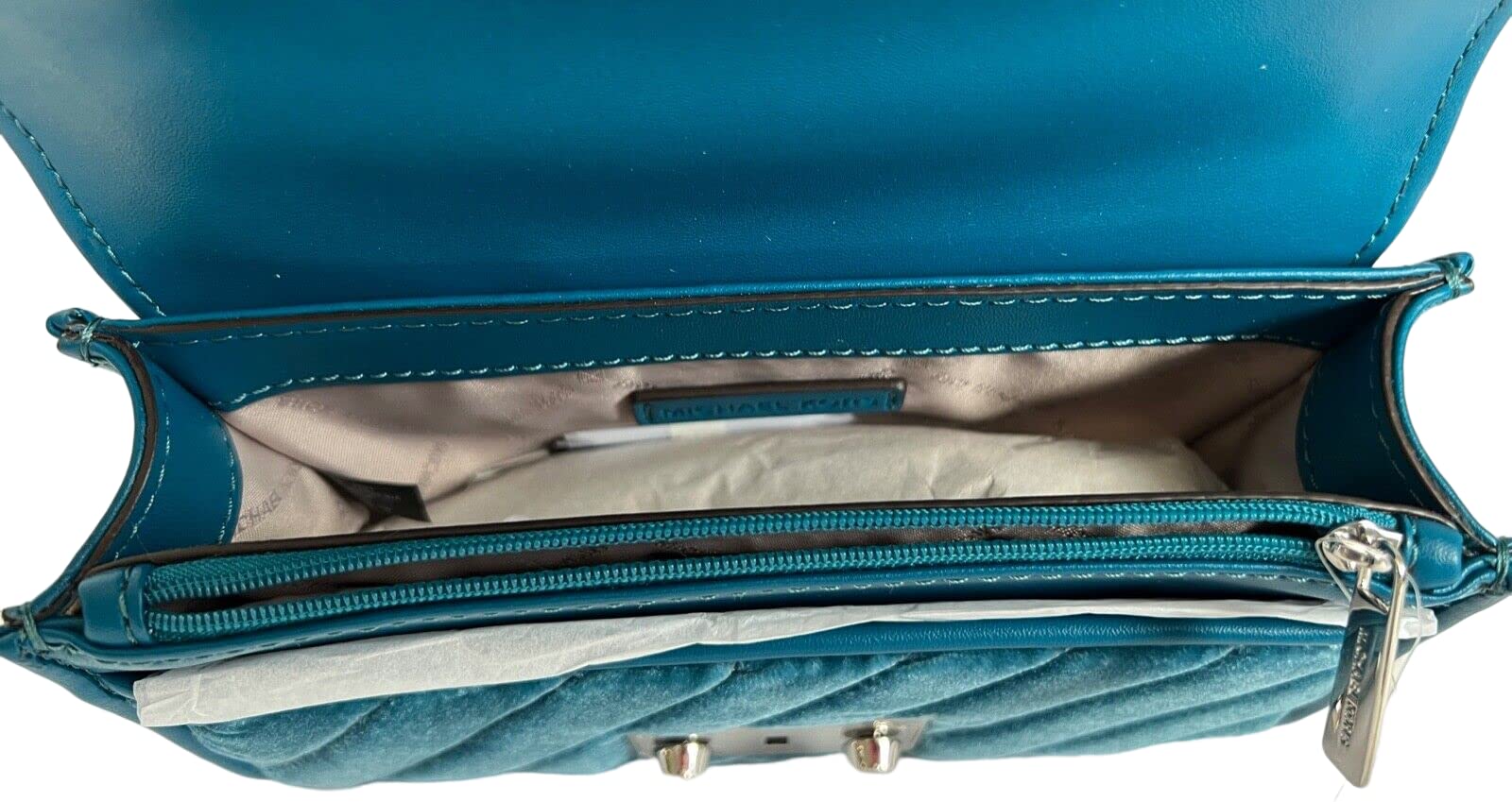 Michael Kors Small Rose Quilted Velvet Shoulder Flap Bag, Lagoon
