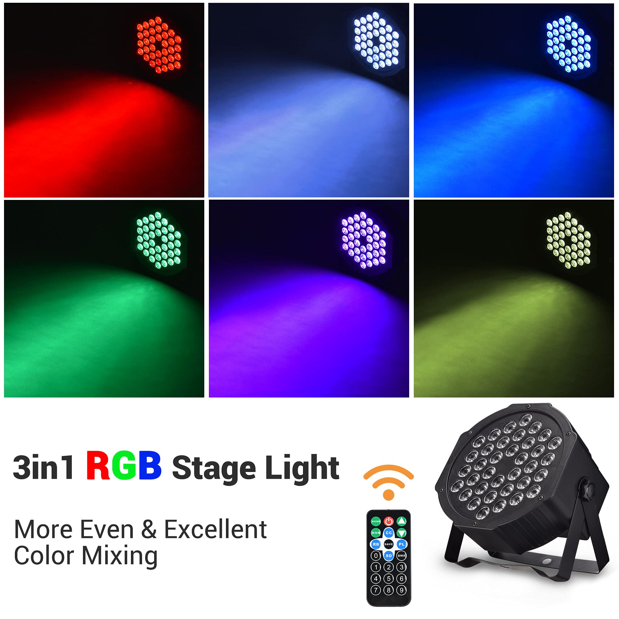 AW 4 Pack 3 in 1 Stage Par Light 36 LED RGB DMX 512 Control Sound Activated DJ Stage Lighting Disco Party Show Club KTV