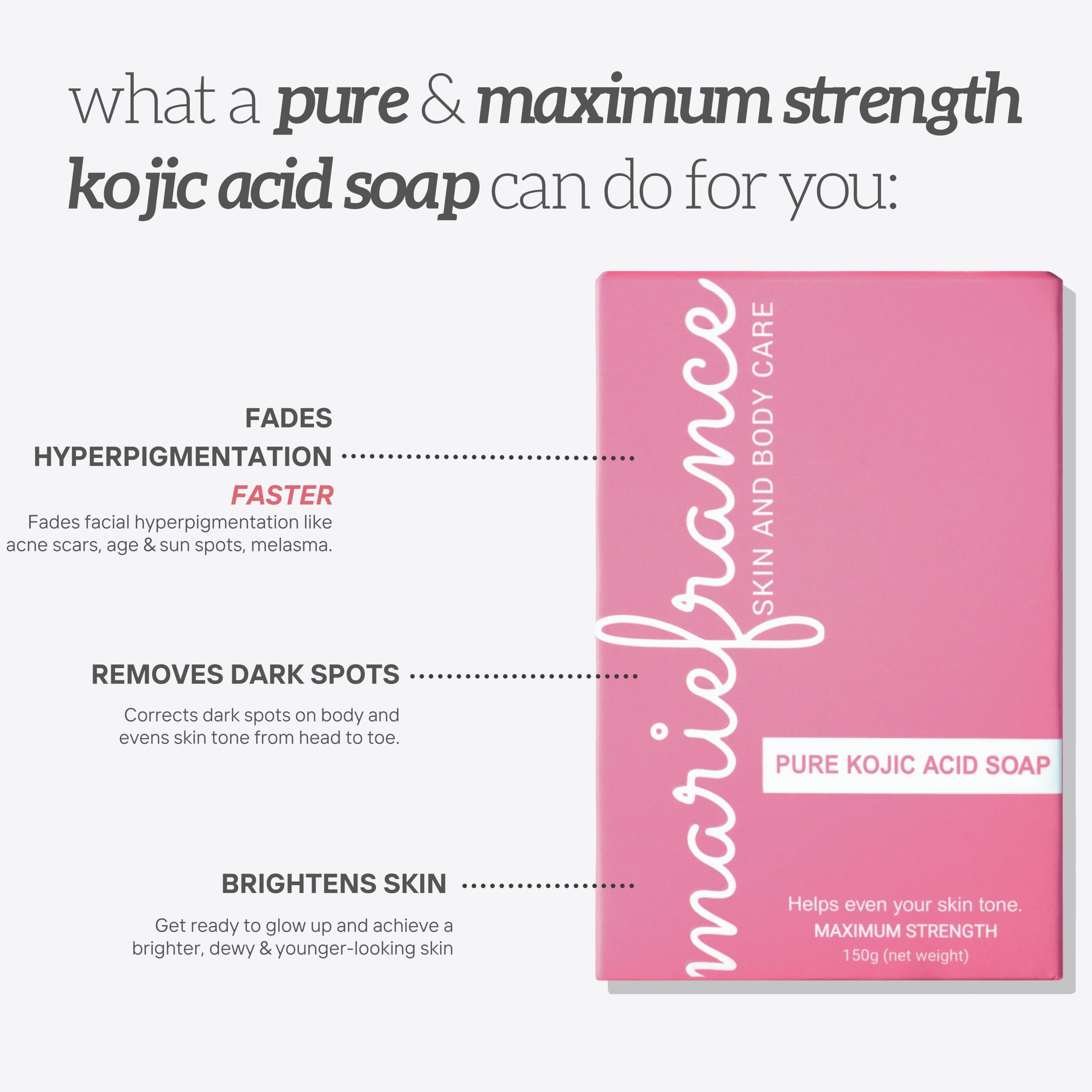 Pure Kojic Acid Soap for Hyperpigmentation, Dark Spots & Skin Brightening with Papaya Extract, Vitamin C & E - Maximum Strength, Fragrance-free, 5.3 oz
