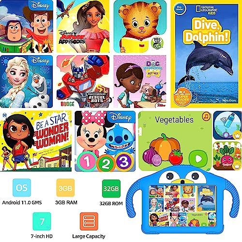 NORTH BISON Toddler Tablets Age 2-4, 7 inch Android 11 Tablet for Kids, 3GB 32GB Toddler Tablet with Bluetooth, WiFi, GMS, Parental Control, Dual Camera, Shockproof Case, Educational, Games