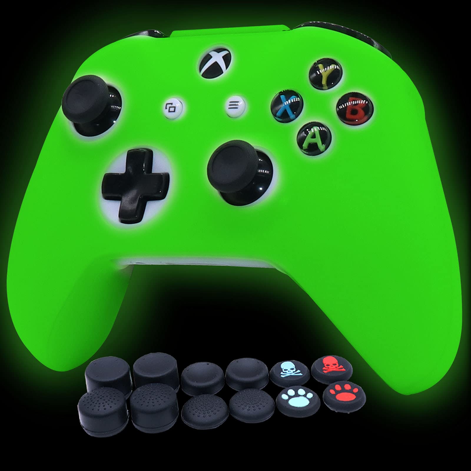 RALAN Controller Cover Silicone, Silicone Controller Cover Skin Protector in Dark Compatible for Xbox Ones Controller (Black Pro Thumb Grip x 8,Cat + Skull Cap Cover Grip x 2) Visit The RALAN Store