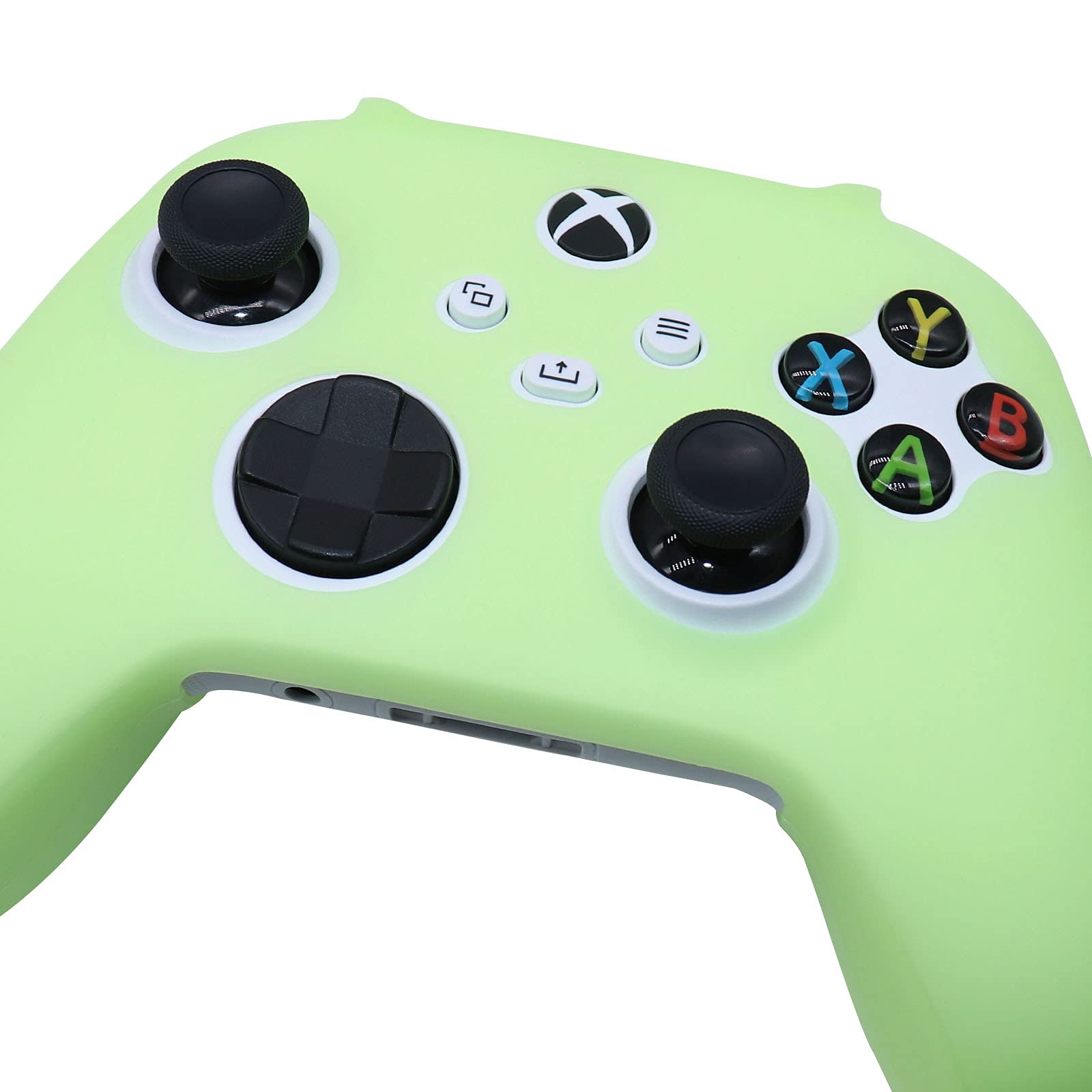 RALAN Controller Cover Silicone, Silicone Controller Cover Skin Protector in Dark Compatible for Xbox Series Controller (Black Pro Thumb Grip x 8,Cat + Skull Cap Cover Grip x 2) (Green)