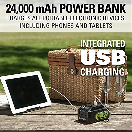 Greenworks 24V 13-Inch Cordless (2-In-1) Push Lawn Mower, 4.0Ah USB Battery (USB Hub) and Charger Included MO24B410