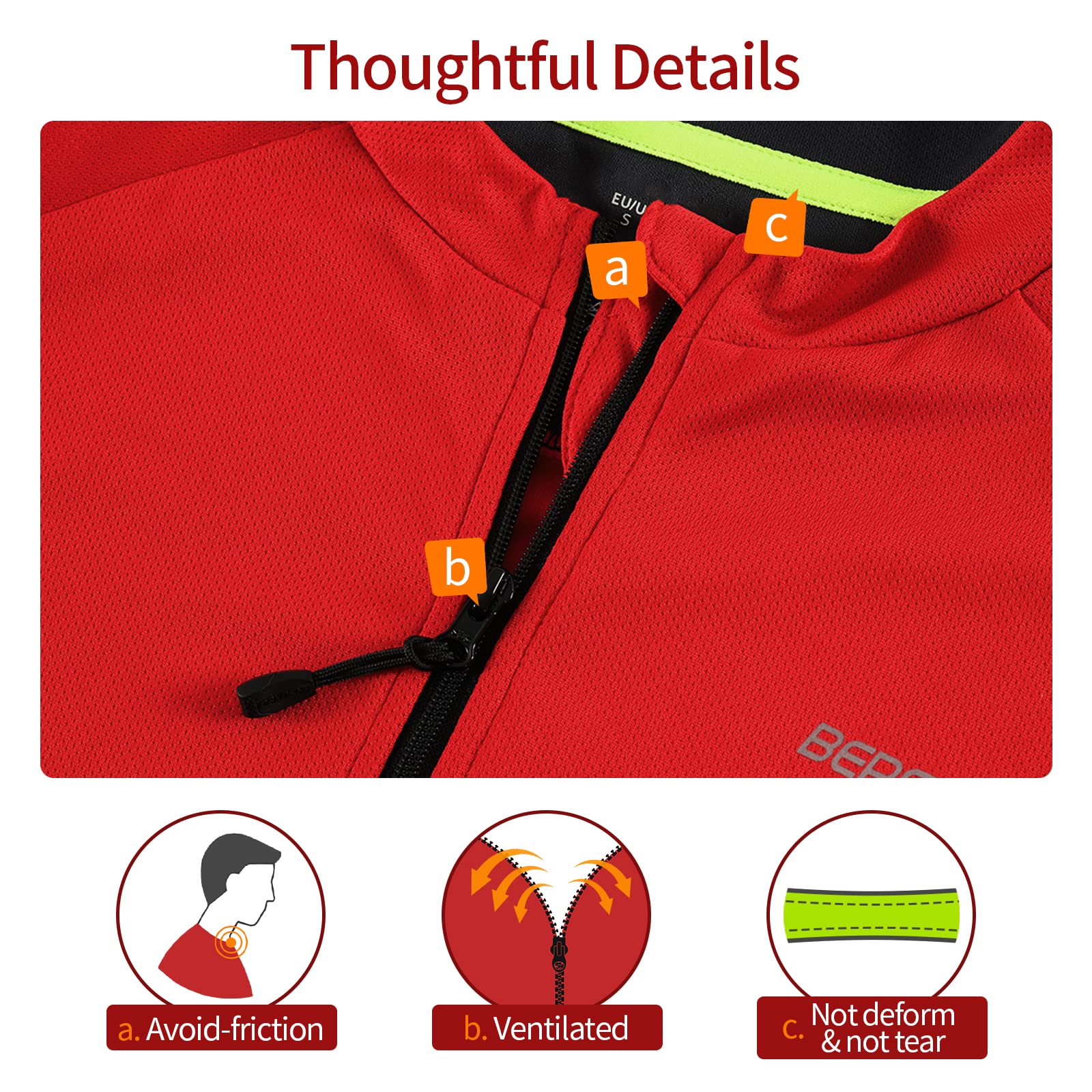 BERGRISAR Men's Basic Cycling Jerseys Short Sleeves Mountain Bike Bicycle Shirt Zipper Pockets Red Size X-Large