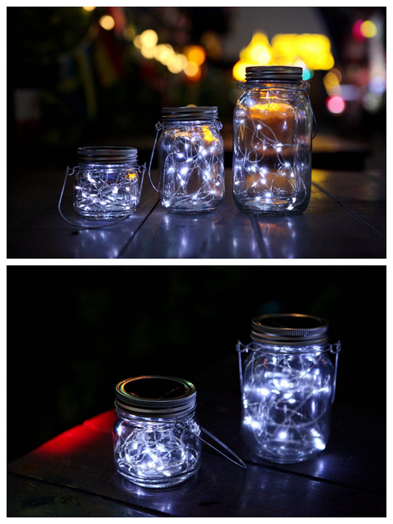 KZOBYD 6 Pack Mason Jar Lid Solar Waterproof Fairy Starry Firefly Lights for Regular Mouth Mason Jar Lantern on Patio Yard Pathway Festivals Home Decor(Jars Not Included)(6, White)