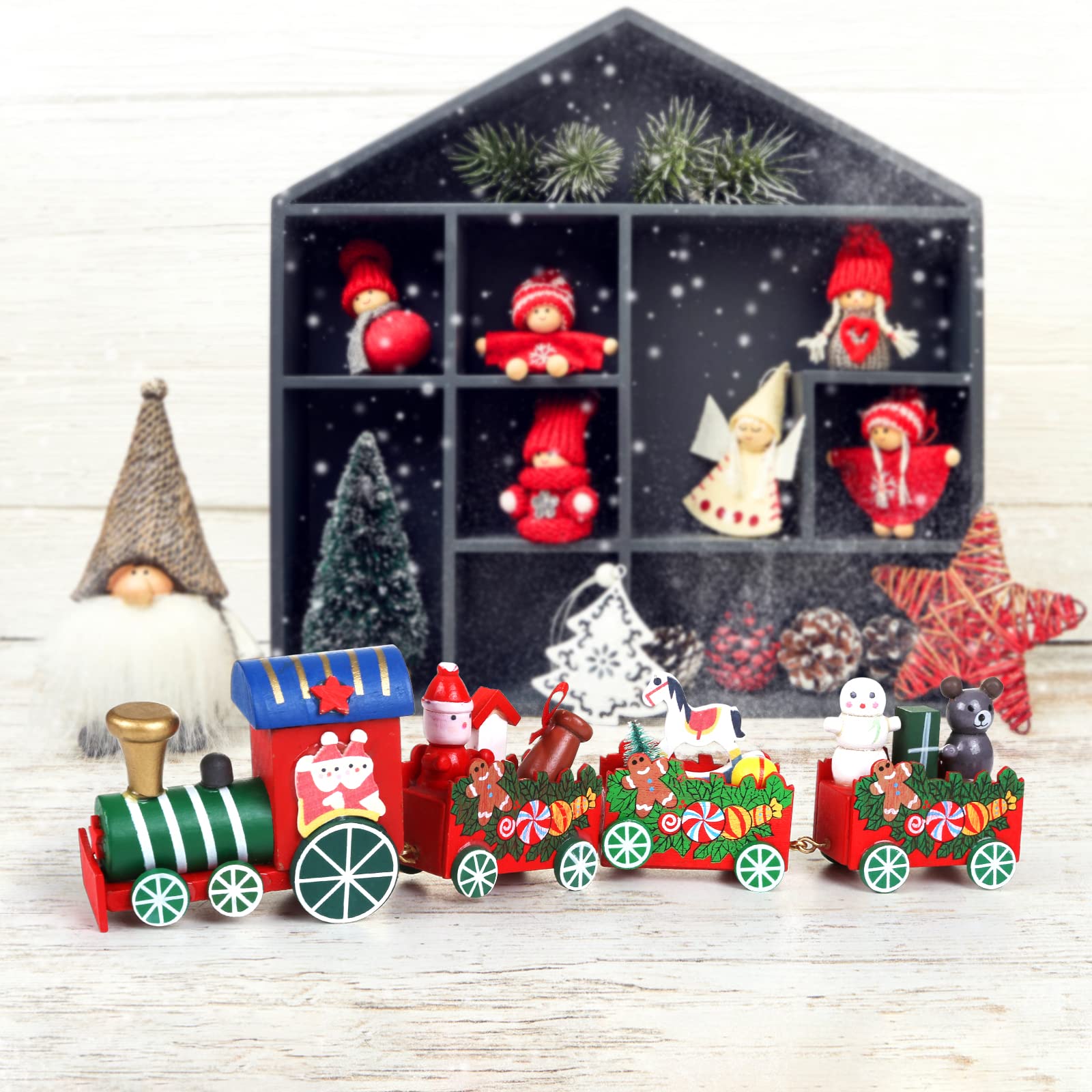 LEMESO Christmas Wooden Train Set, Christmas Train Ornament Toys for Kids, Christmas Gift for Kids