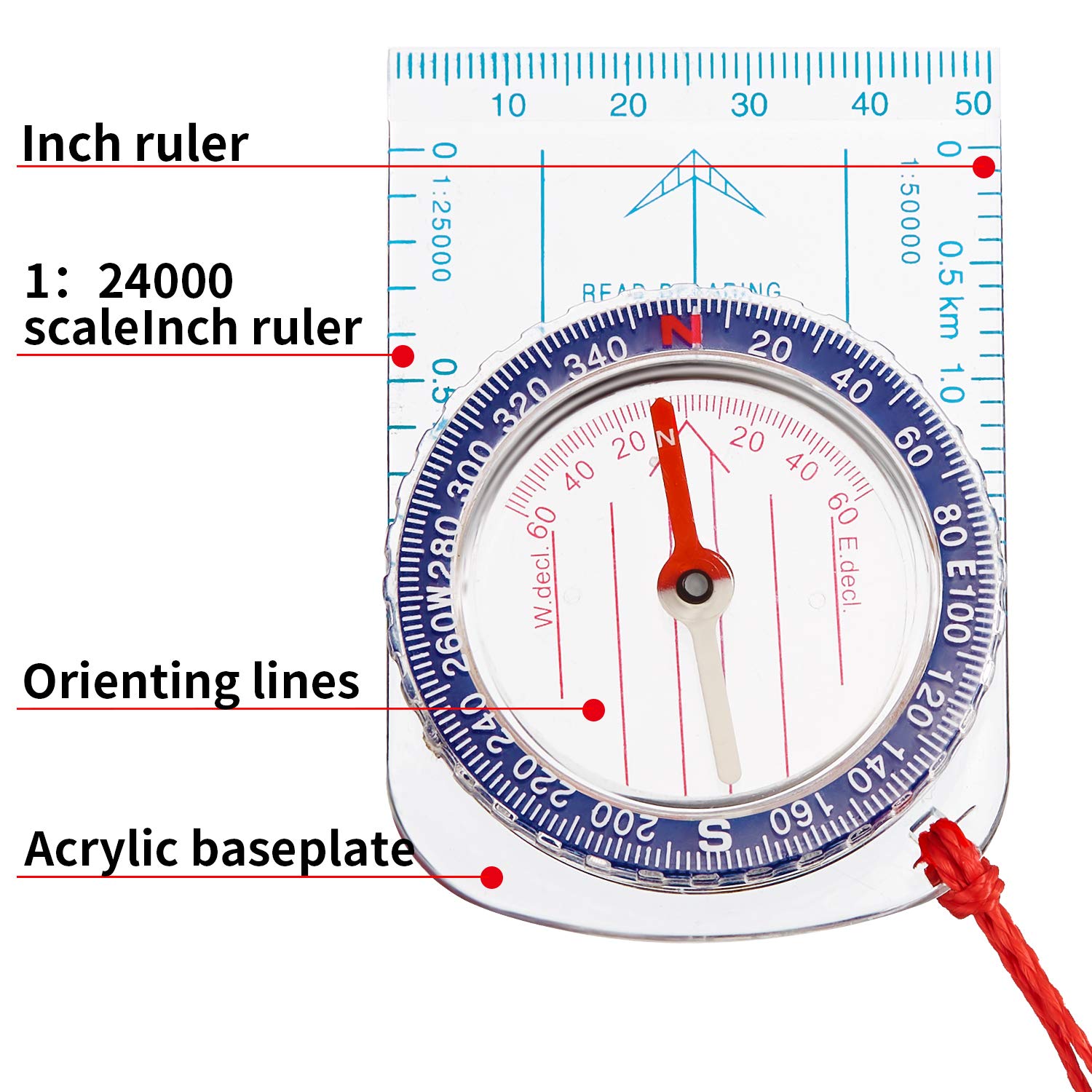BBTO 9 Pieces Orienteering Compass Hiking Backpacking Camping Compass Map Reading Outdoor Waterproof Compass for Scout Kids Women