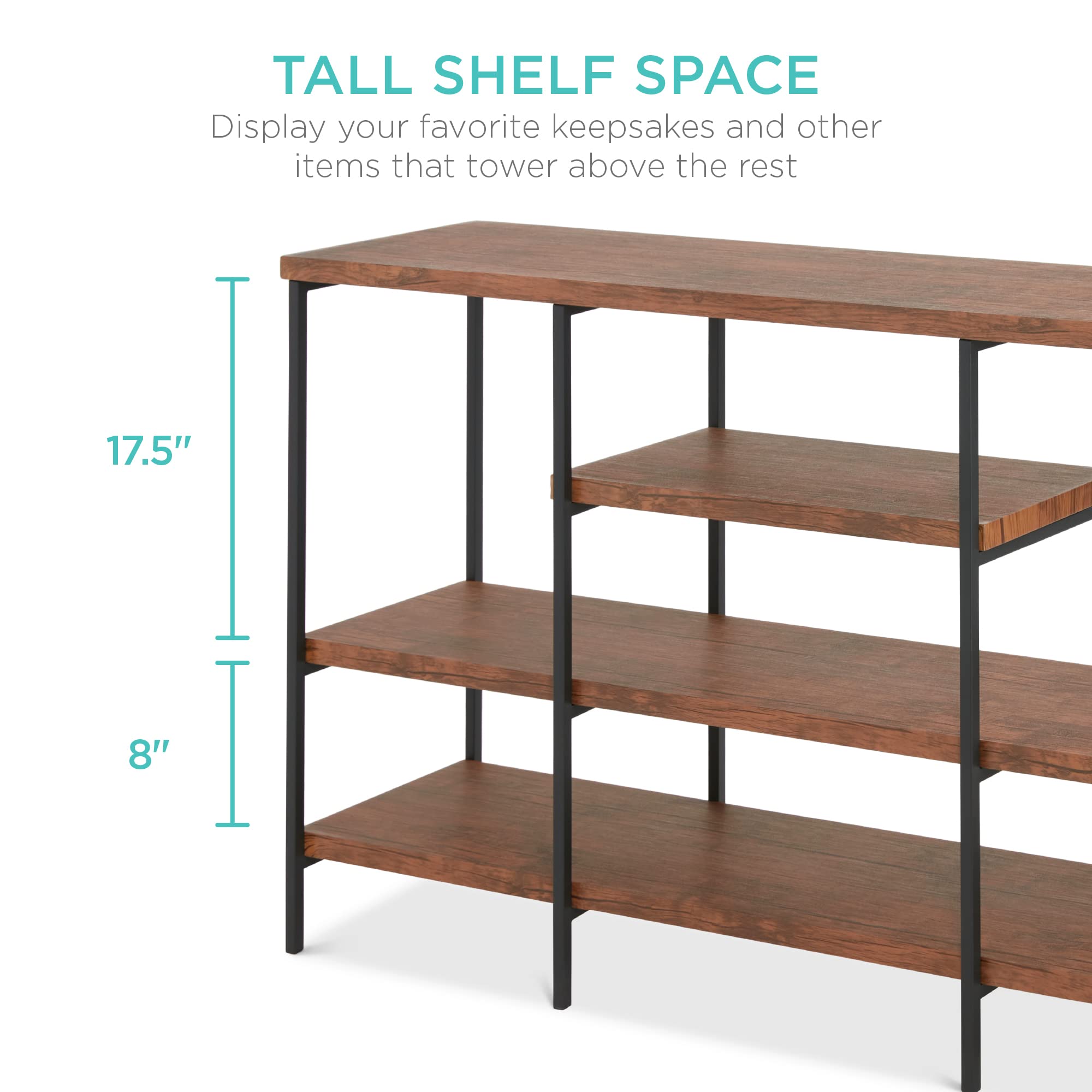 Best Choice Products Large Console Table, 4-Tier 55in Rustic, Industrial Sofa Table Storage for Living Room, Entryway, Foyer, Hallway w/EVA Non-Scratch Feet, Steel Frame - Dark Walnut