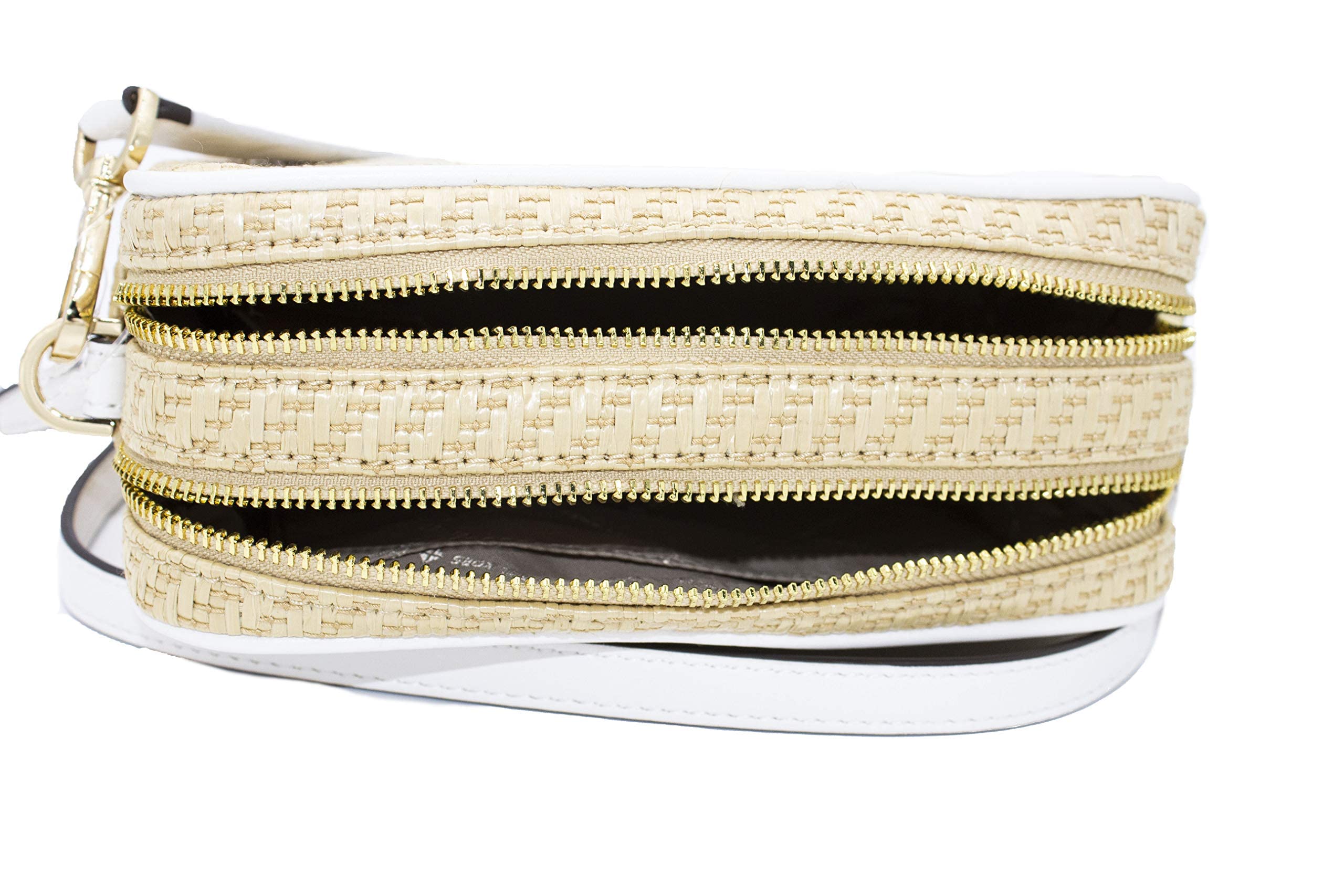 Michael Kors 35T0GWQC1W Kenly Small Camera Straw Python Capsule Optic White Gold hardware Women's Crossbody