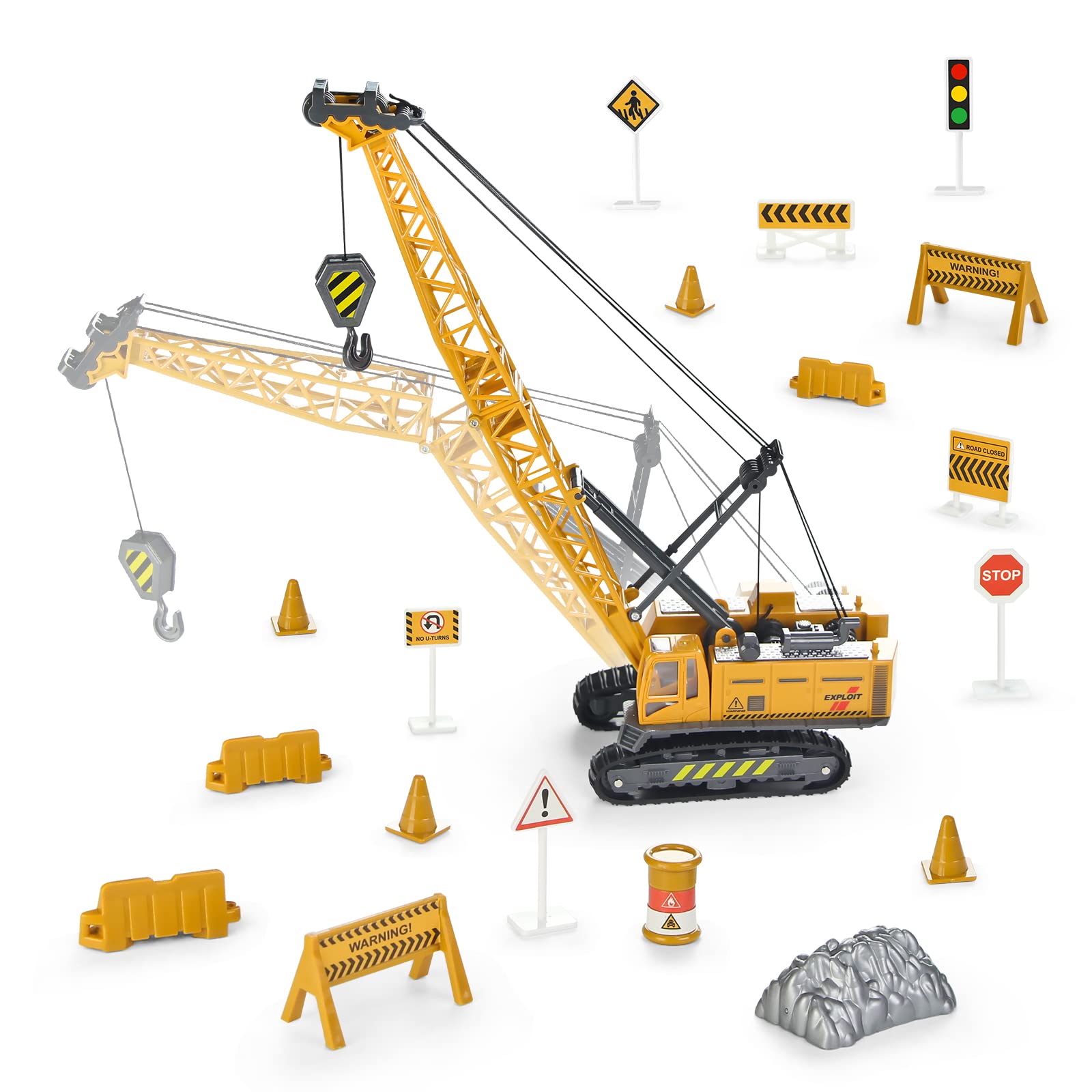 Jenilily 1:55 Scale Die-cast Crane Construction Vehicles Toy Alloy Model Car, Gifts for Kids Boys Toddler 3 4 5 Years Old