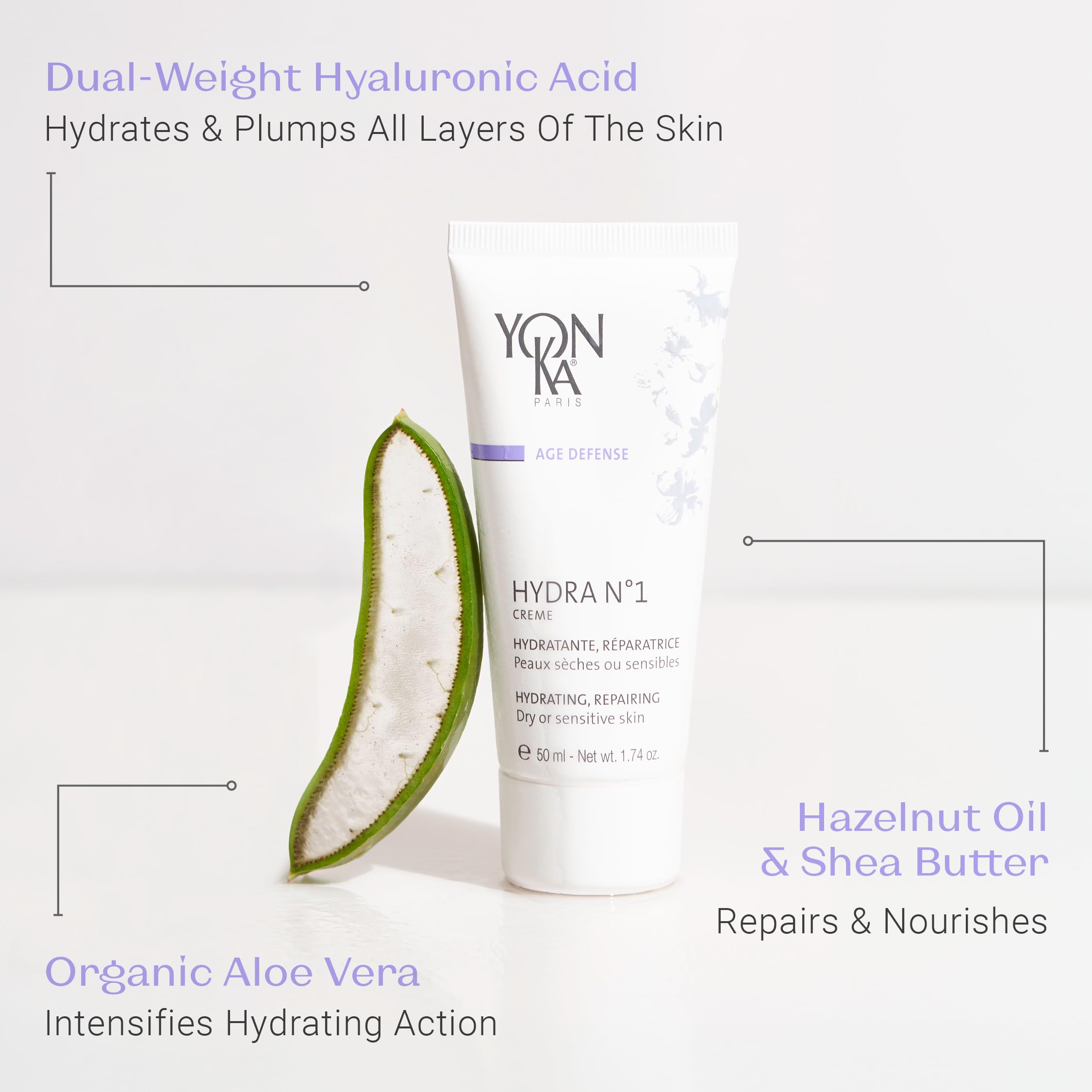 Yon-Ka Daily Reparative Moisturizer, Hydra No. 1 Creme - Rich Anti-Aging Skincare with Hyaluronic Acid, Vitamins A, C & E for Dry Skin, Paraben-Free, 50ml