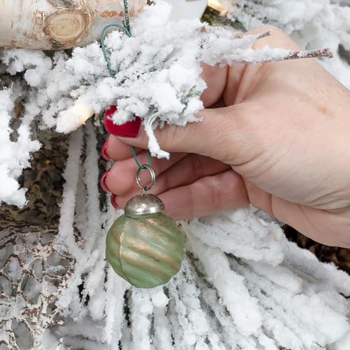 AuldHome Small Glass Finial Ornaments (Set of 12, Soda Glass); Distressed Metal Antique Style Christmas Decorations; Small to Medium Tree Sized