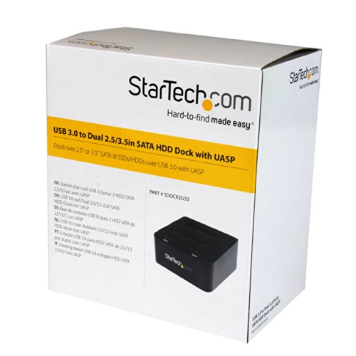 StarTech.com Dual-Bay USB 3.0 To SATA Hard Drive Docking Station, USB Hard Drive Dock, External 2.5/3.5" SATA I/II/III, SSD/HDD Docking Station, Hot-Swap Hard Drive Bay, Top-Loading (SDOCK2U33),Black