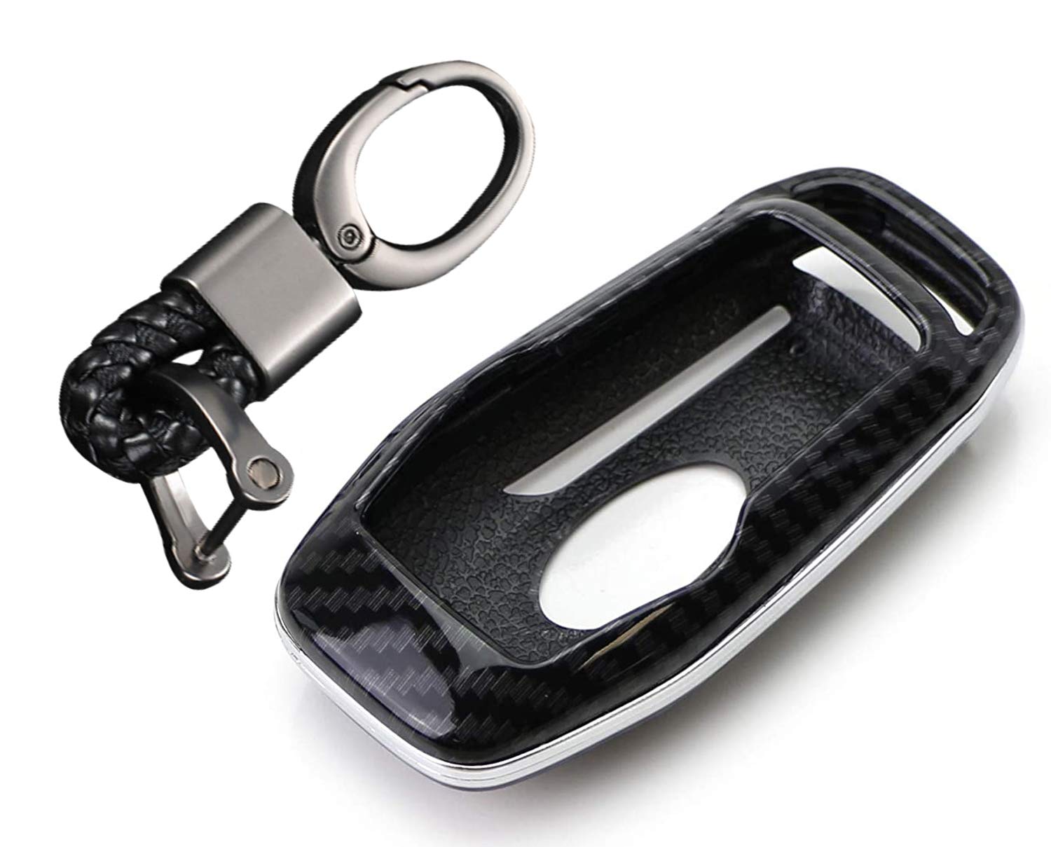 Black Glossy Carbon Fiber Key Fob Cover Case Key Fob Shell with Keychain Compatible with Ford Mustang 4/5 Buttons Smart Key