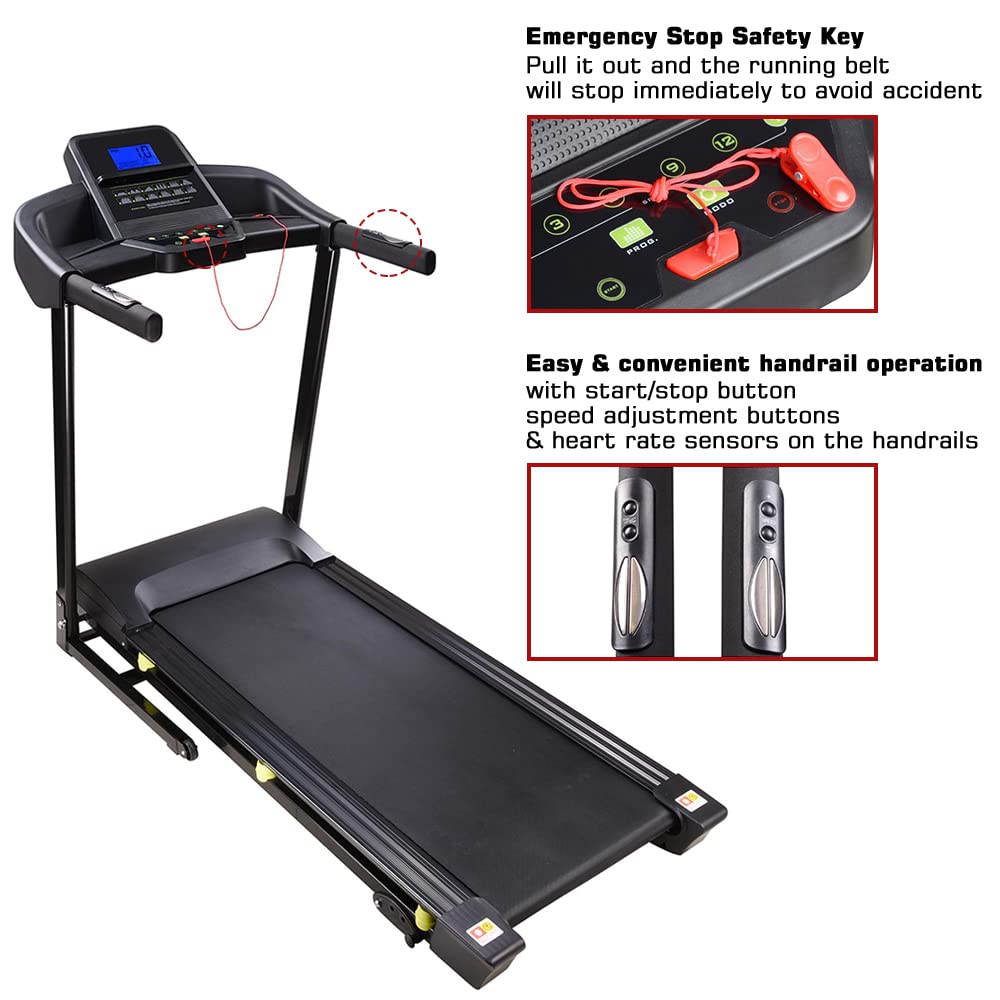AW Folding Electric 3.0 HP Treadmill Walking Jogging Running Portable Exercise Fitness Machine Cardio for Home Office Gym Exercise Apartment/Basement Workout, Black