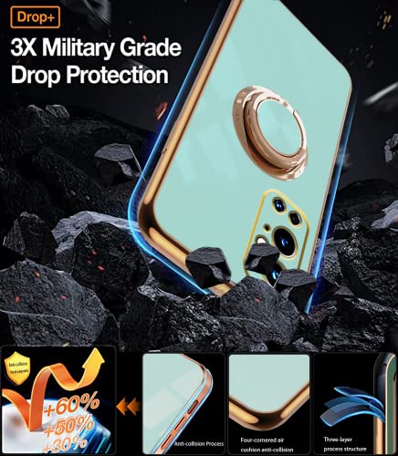 Jancyu Compatible with Oneplus 9 Pro case, Phone Cases for Oneplus 9 Pro with Ring Holder, 360 Degrees Protective Silicone Magnetic Car Holder (Green)