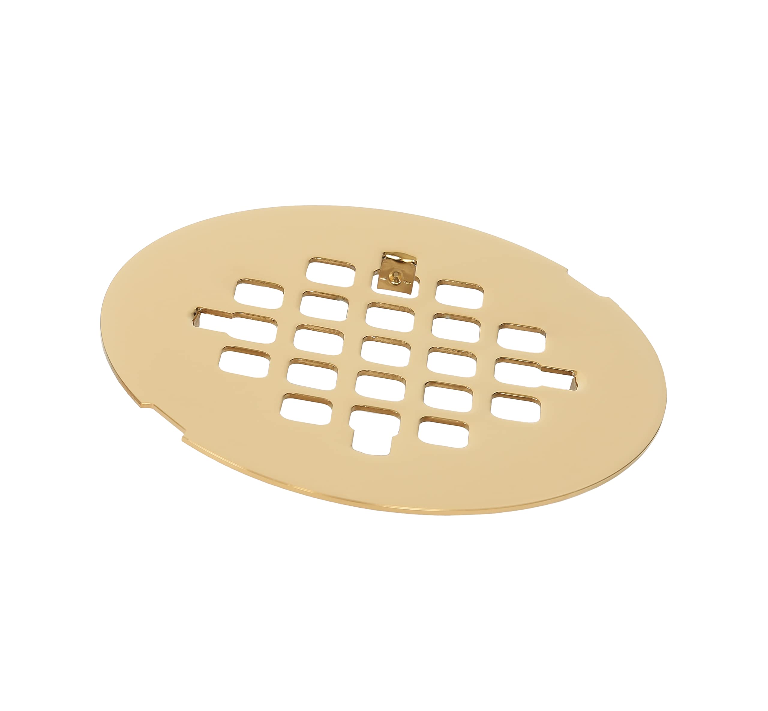 LXLOTUS 4 ¼” Polished Gold Snap-in Shower Drain Cover - Polished Brass Replacement - 4.25" OD Shower Drain Strainer - Easy Install - Premium Round Shower Drain Cover - Solid Brass Construction