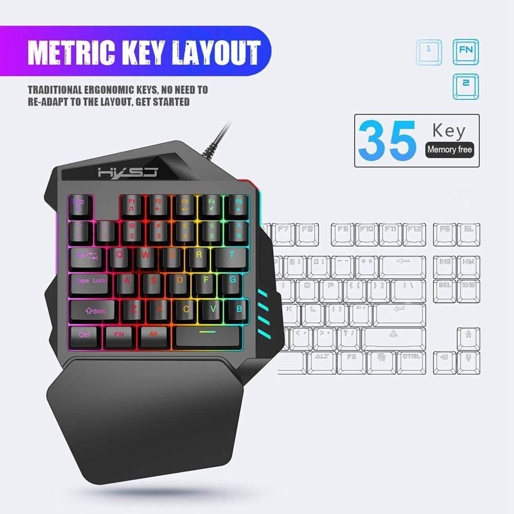 Raxinbang Keyboard One-Handed Mechanical Mini Gaming Keypad Adjusted LED Backlit Ergonomic Game Controller with 1.5m Line for LOL/PUBG/Wow/Dota/OW