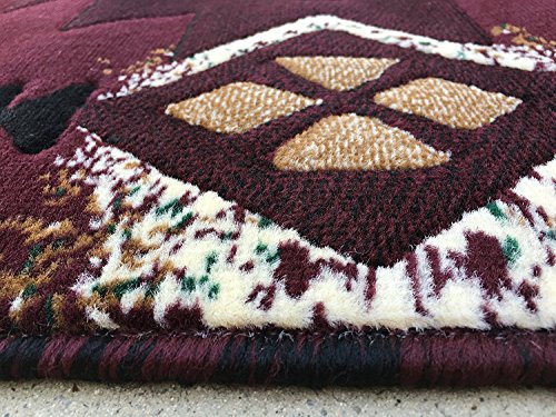 Southwest Native American Area Rug Carpet Burgundy Red Green (24 Inch X 40 Inch Mat)