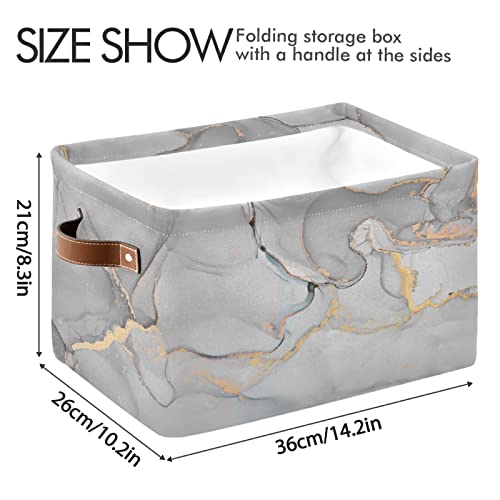 MNSRUU Storage Basket Grey Abstract Fluid Marble Collapsible Organizer Basket with PU Handles, Waterproof Nursery Storage Bin,2 Pack