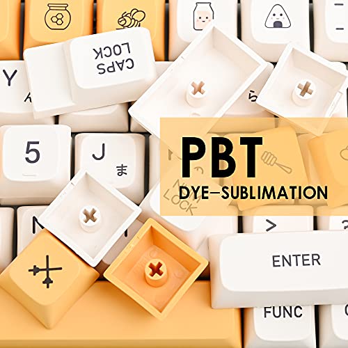 GTSP XDA Honey Milk Keycaps PBT Japanese Bee keycap 140-Key Set for Cherry MX Covers Fullsize 60% 65% 75% Keyboard(XDA/Honey Milk)