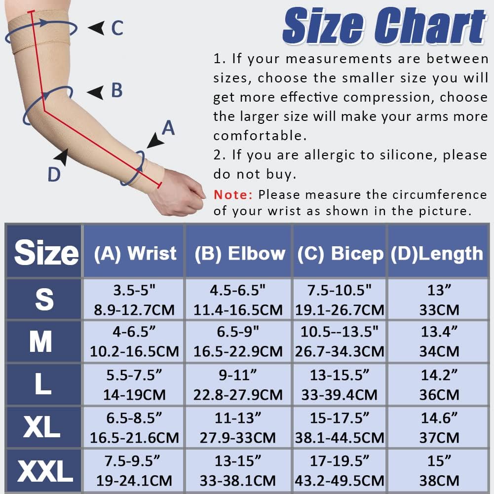 beister Medical Compression Arm Sleeve for Men Women(Single), 20-30 mmhg Full Arm Support for Pain Relief, Lymphedema