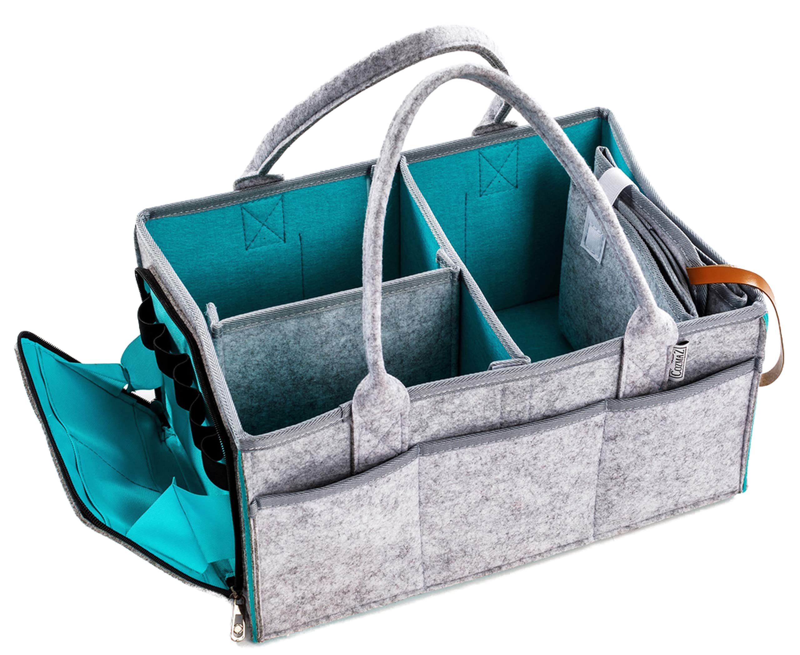Baby Diaper Caddy Organizer with Zipper Pocket Heavy Duty Felt/Portable Nursery and Toy Storage/Car Basket