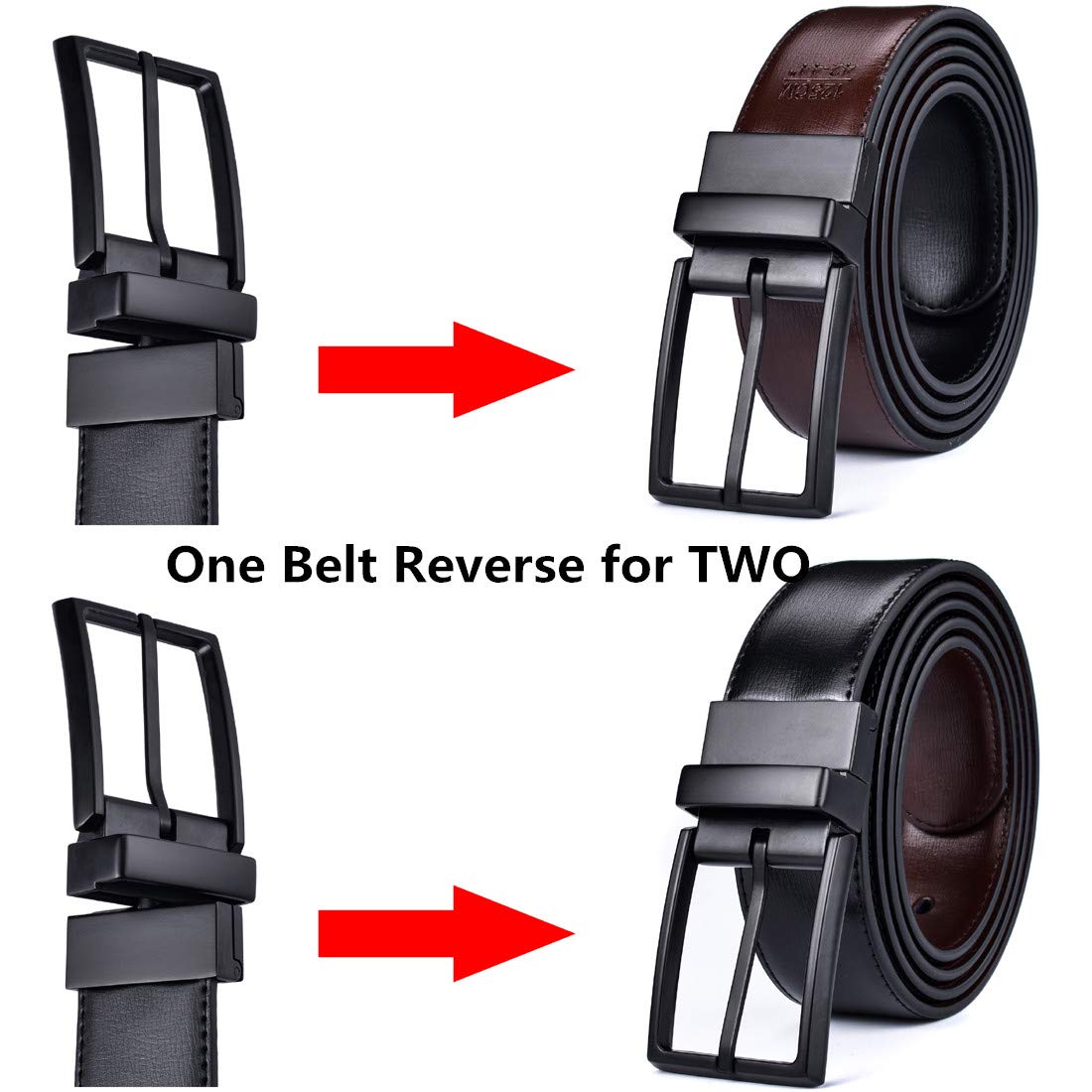 beltox fine Men's Dress Belt Leather Reversible 1.25" Wide Rotated Buckle Gift Box(Black/Brown Belt with 0440 Black Buckle,38-40)