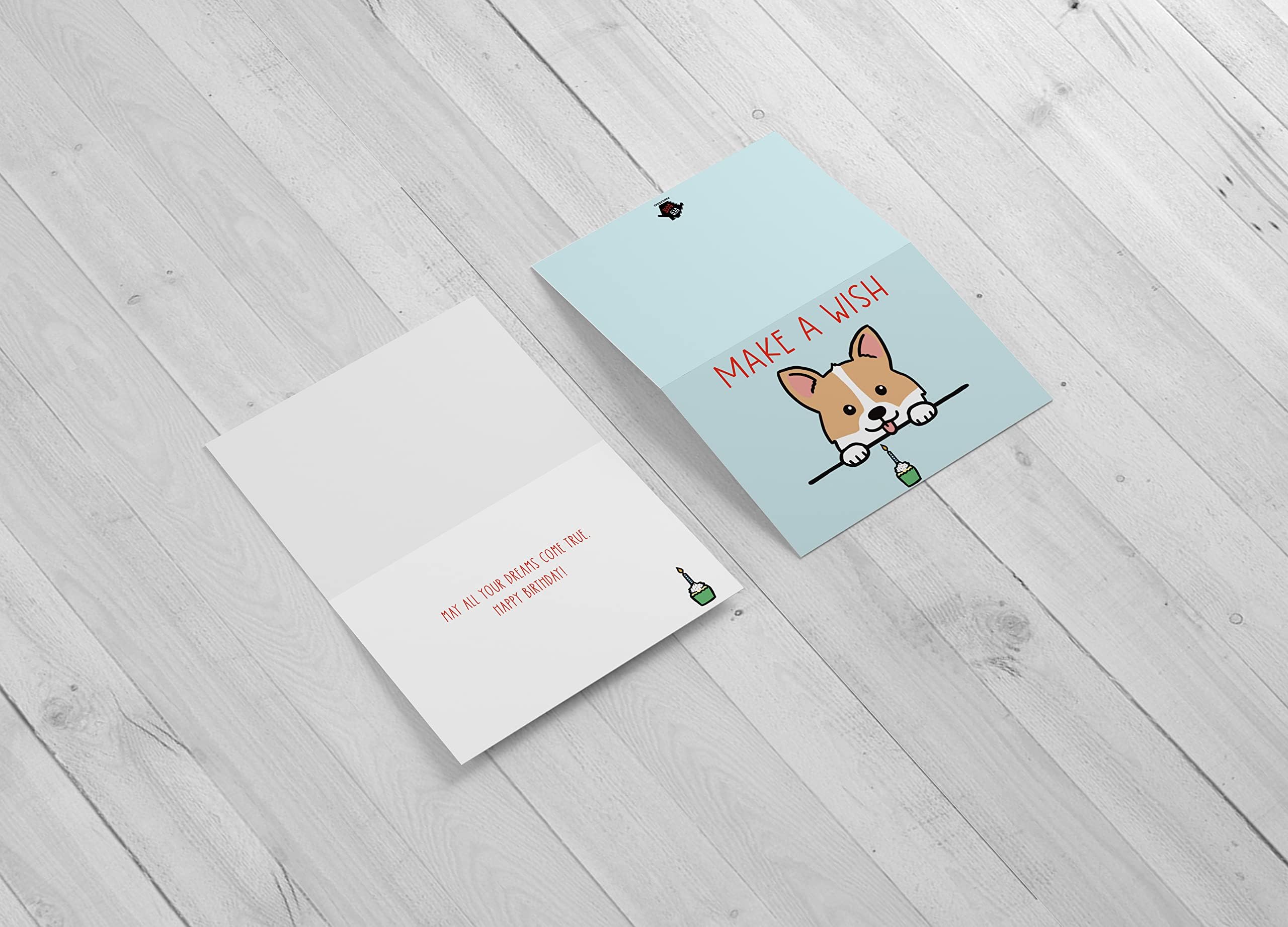 Red Door Inspirations Dog Happy Birthday Card, 4x6 includes card and envelope (Corgi Birthday Card Single)