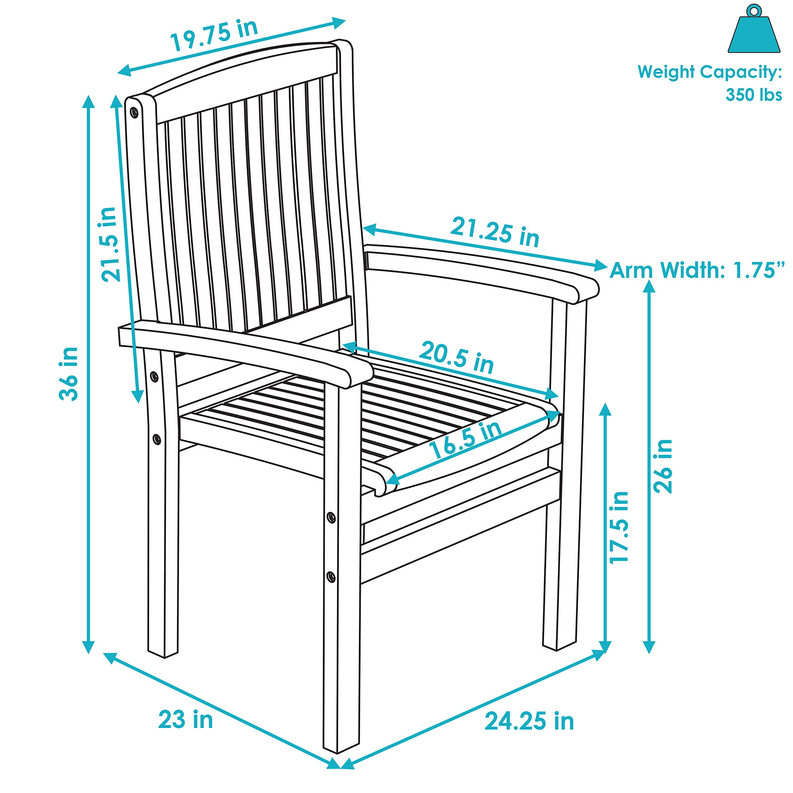 Sunnydaze Stackable Wooden Outdoor Patio Dining Armchair with Slat Back - Light Brown Finish