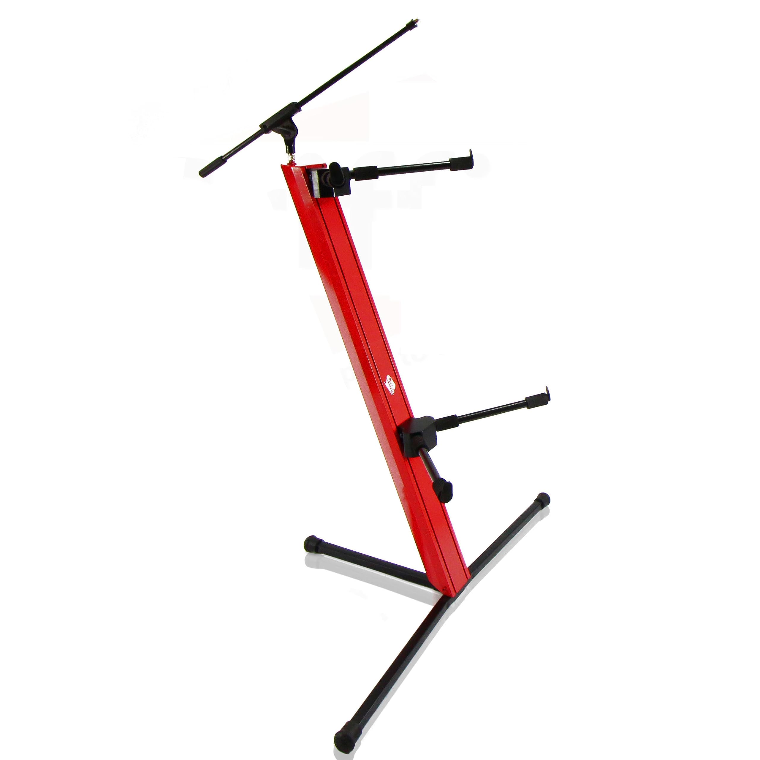 Griffin 2-Tier Column Keyboard Stand with Mic Boom Arm Double Sliding Multi Mounting Platform Red Stage Tower Rack | Holder for Digital Piano, Turntable, DJ Audio Gear, Studio Laptop Synthesizer
