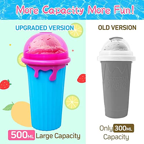 Slushy Maker Cup - Upgraded 500ML Magic Quick Smoothie Cup, Homemade Slush and Shake Maker, Double Layer Silica Pinch Cup with Spoon & Cleaning Brush for Ice Cream Maker, Milkshake, Summer - Blue New