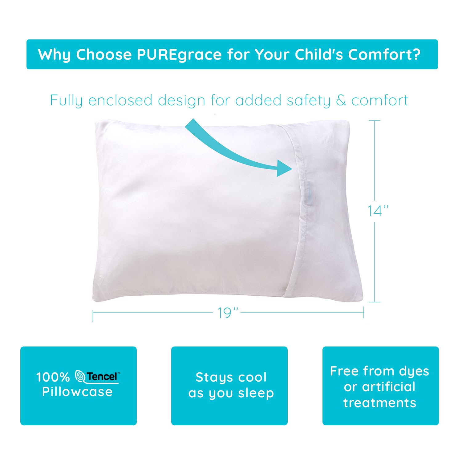 PUREgrace Tencel Toddler Pillowcase β Washable and Soft, Sized for All Toddler Pillows, Breathable and Smooth with Secure Flap Design
