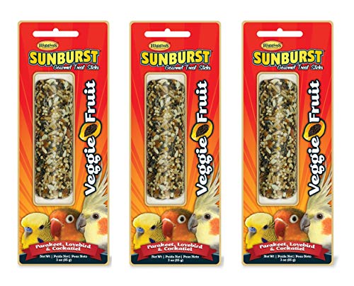 Higgins 3 Pack of Sunburst Gourmet Treat Sticks, 3 Ounces Each, Veggie Fruit Flavor for Pet Birds (Veggie Fruit, for Parakeets, Lovebirds and Cockatiels)