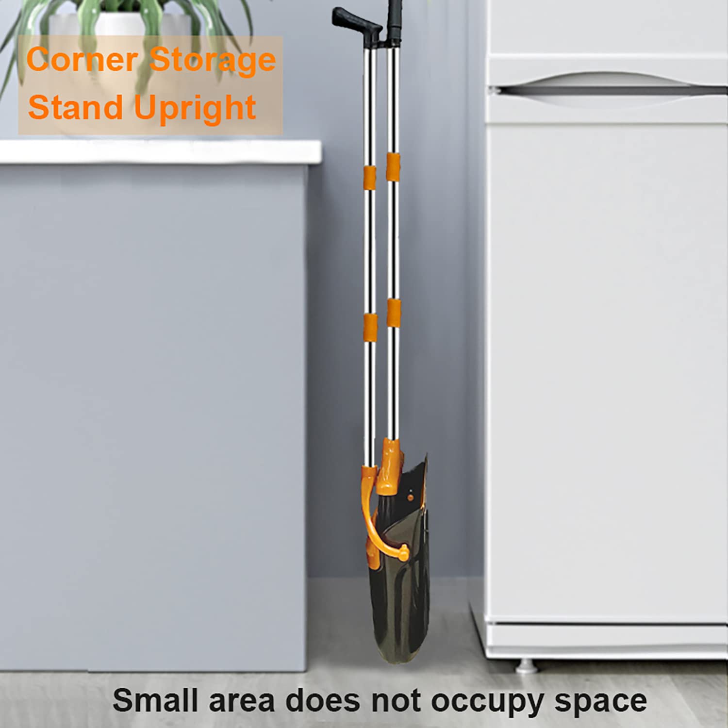 Broom and Dustpan Set - Upright Dustpan and Broom Combo Set - Self Cleaning with Dustpan Teeth Standing Dust Pan for Home Kitchen Easy Assembly, Orange