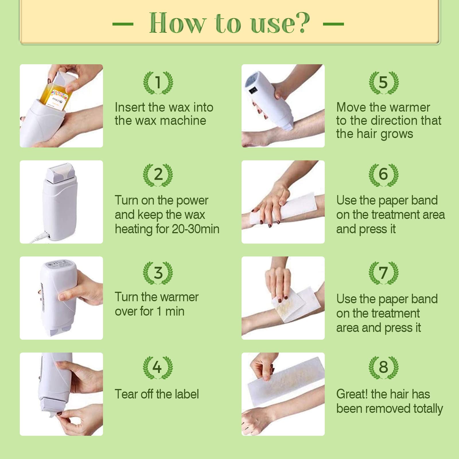 Depilatory Wax Cartridge Roll On for Wax Warmer - PINKZIO Olive Roll On Wax Refills, Wax Roller for Legs and Arms, 3.52 Ounce (Pack of 3) (Not Including Wax Warmer and Strip)